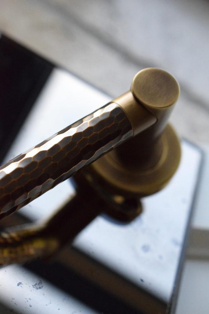 Three Part Barrel Solid Hammered Door Lever HS2037_Burnished Brass_TAG Rough Old Glass ...